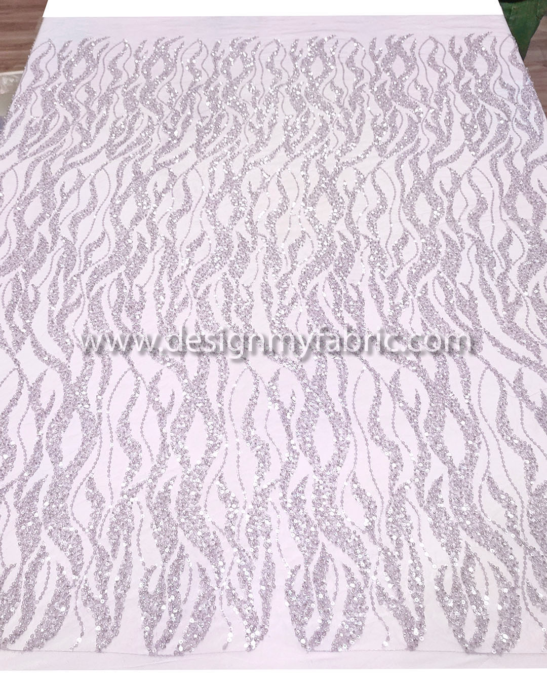 Light purple sequined and pearls lace fabric #50696 - Design My Fabric